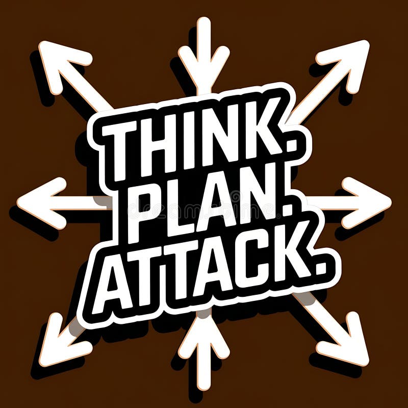 Think. Plan. Attack stock illustration. Illustration of sticker - 393683271