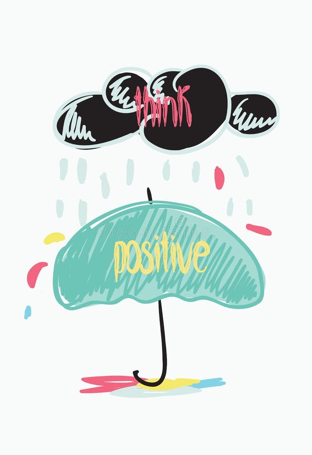 Think Positive Motivational Poster Doodle Quote Stock Vector Image