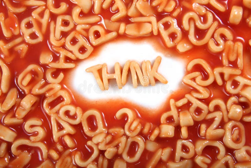 Think Written in Spaghetti Pasta Letters Surrounded with Jumbled ...