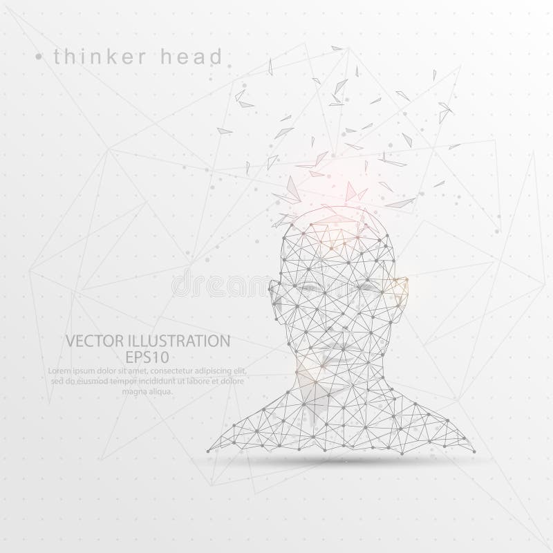 Thinker Head Front View Shape Digitally Drawn Low Poly Wire Frame ...