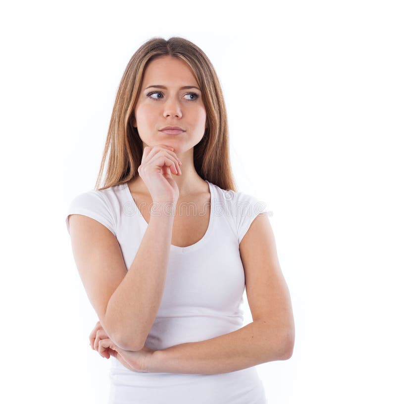 Thinking stock image. Image of pensive, female, blonde - 37996031