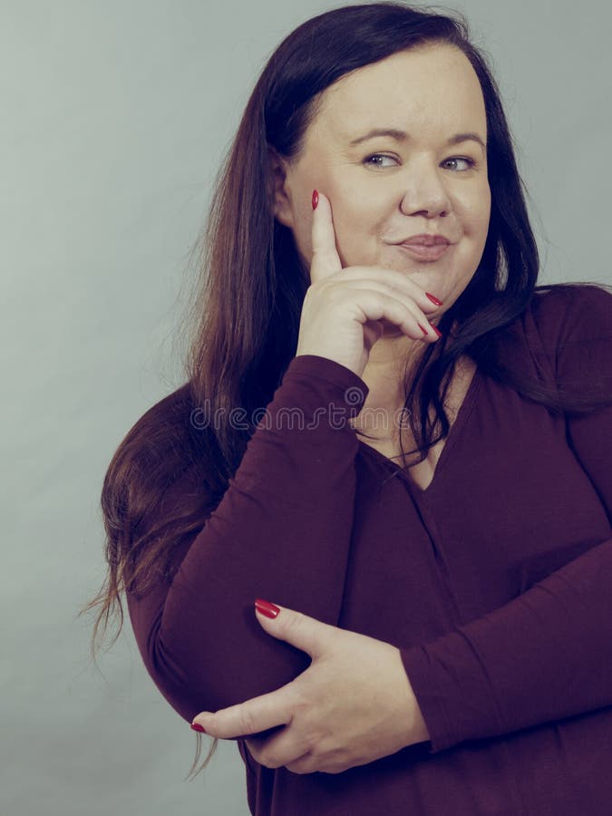Thinking adult woman stock photo. Image of positive - 179996110