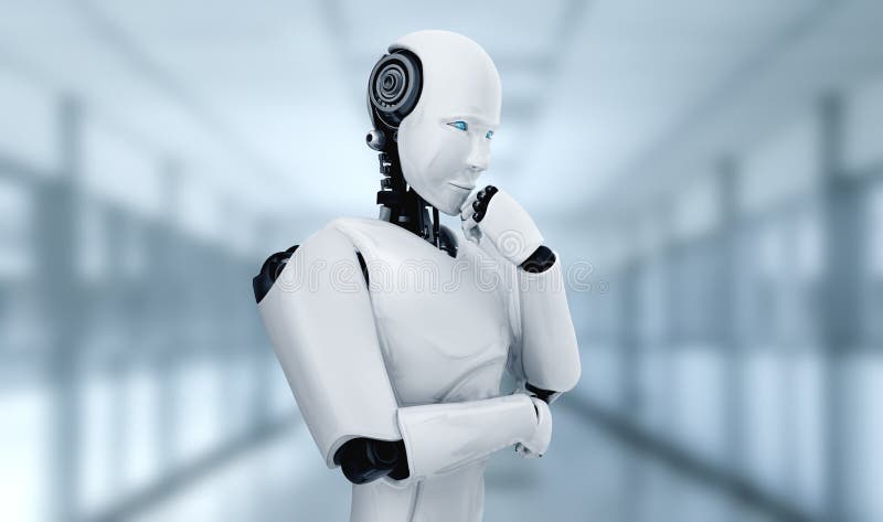 Thinking AI Humanoid Robot Analyzing Information Data Stock ...