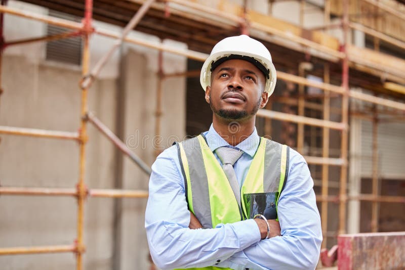 Thinking, Architect and Black Man at Construction Site for Planning ...