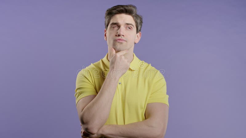 Thinking Around Man on Violet Background. Smart Student 30s Guy Finding ...