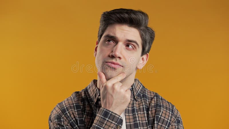 Thinking Around Man on Yellow Background. Smart Student Guy Finding ...
