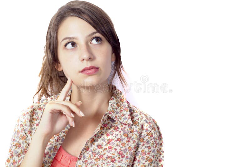 Thinking beautiful Woman stock photo. Image of looking - 68133700