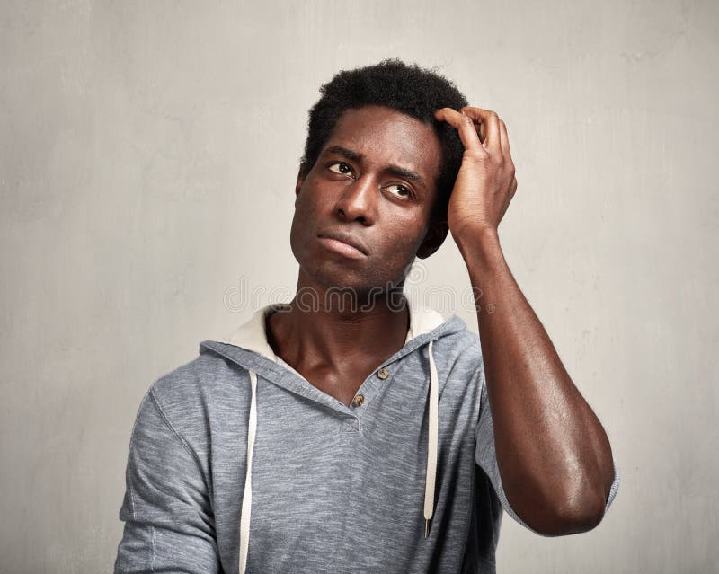 Thinking black man stock photo. Image of answer, casual - 88013180