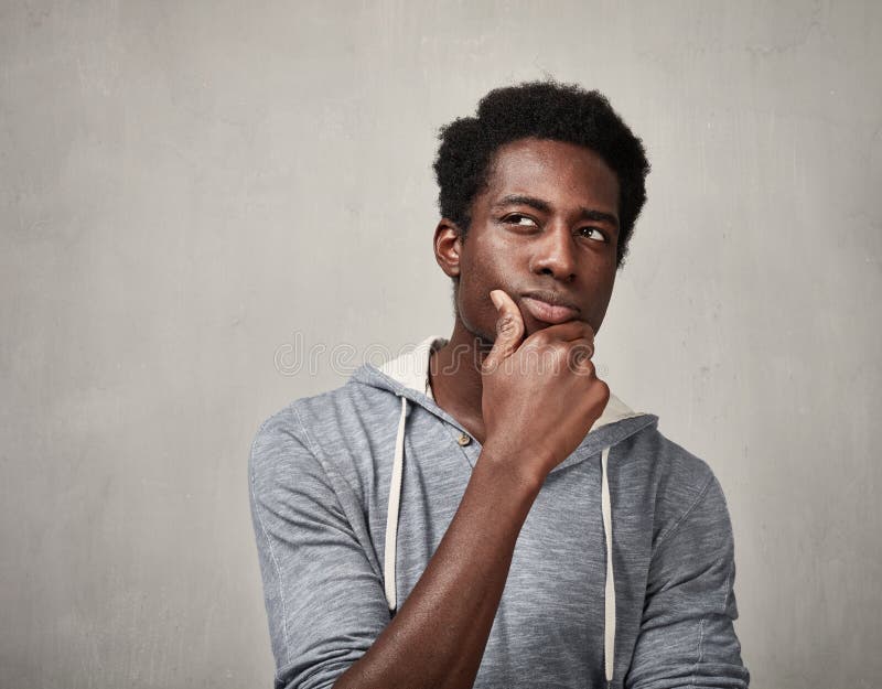 Thinking black man stock photo. Image of answer, casual - 88013180