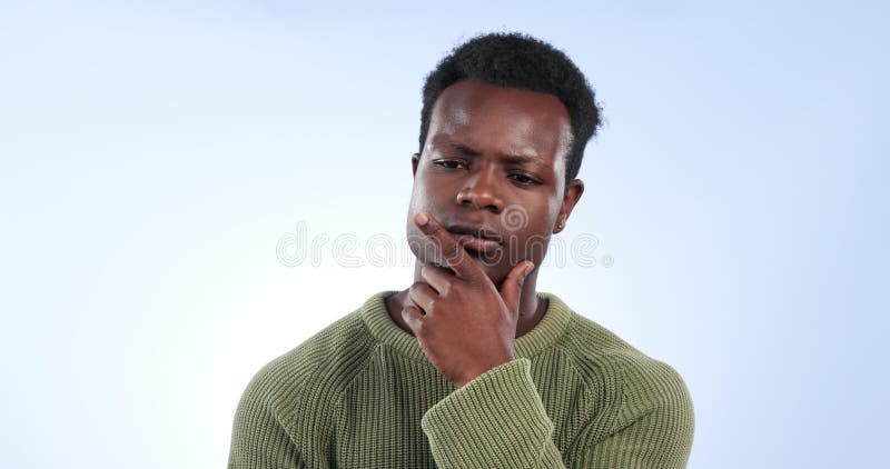 Thinking, Black Man and Volunteer with Ideas, Solution and Community ...