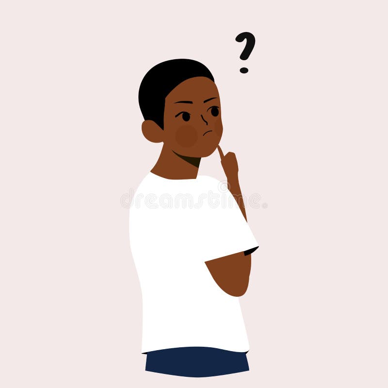 Thinking Black Man with Question Mark Vector Illustration Male ...