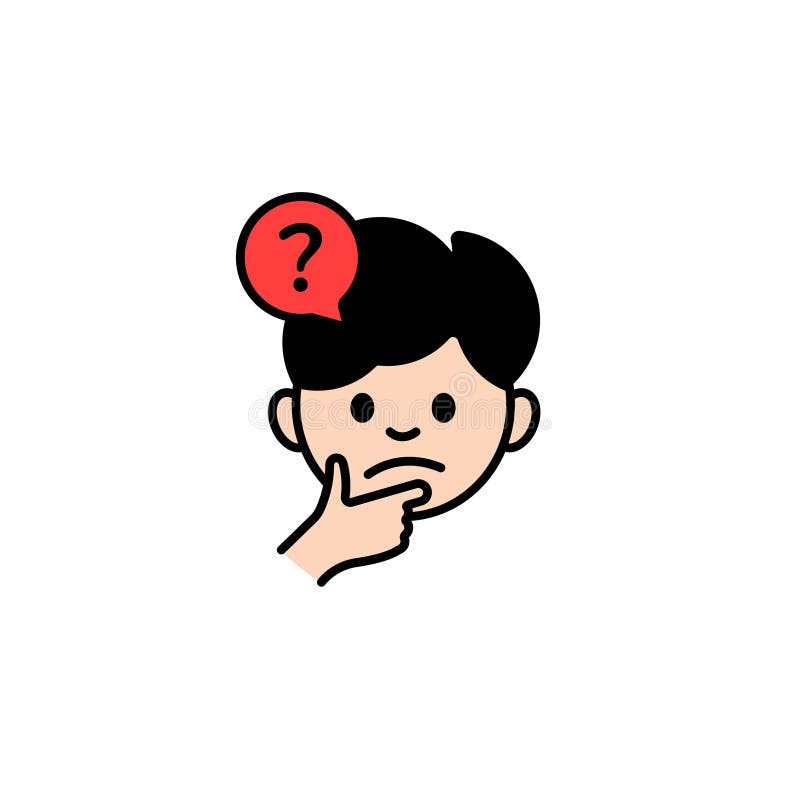 Thinking Boy with Red Question Mark Bubble, Symbolizing Doubt or ...