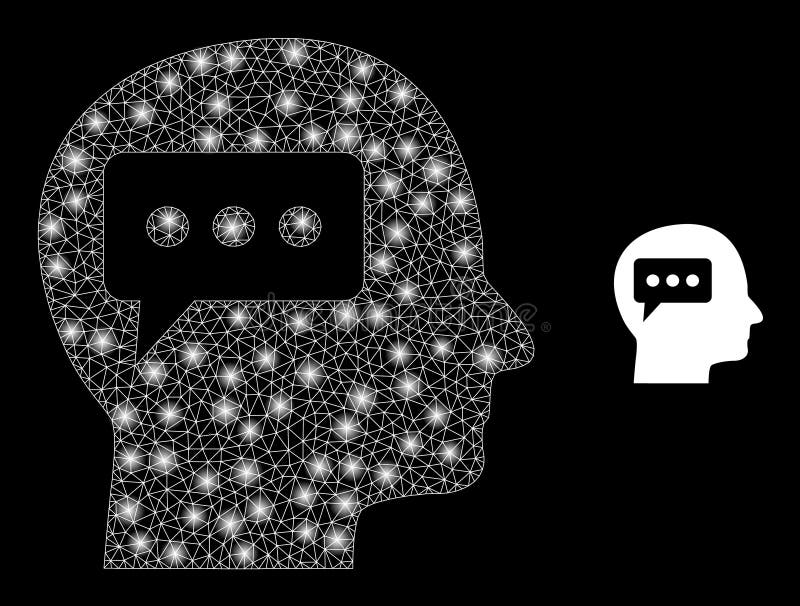 Thinking Brain Icon - Wire Frame Mesh with Sparkles Stock Vector ...