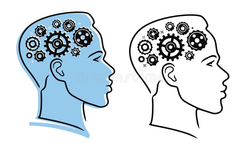 Thinking Brain in Process, Mind. Human Head with Gears and Cogwheels ...