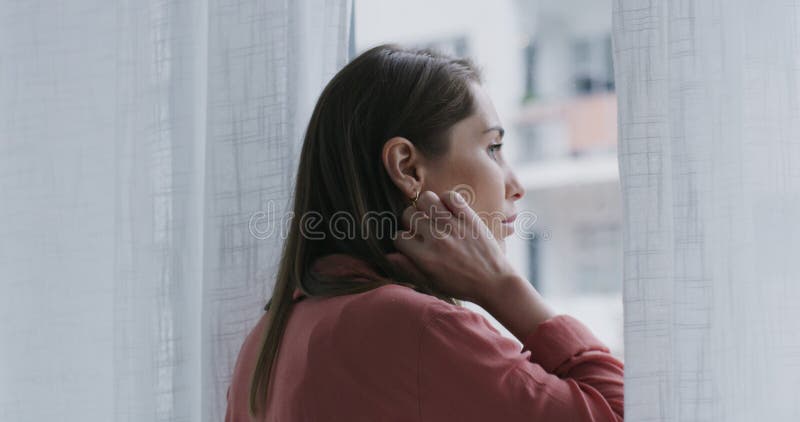 Thinking, Brainstorming and Woman by the Window in Office Looking ...