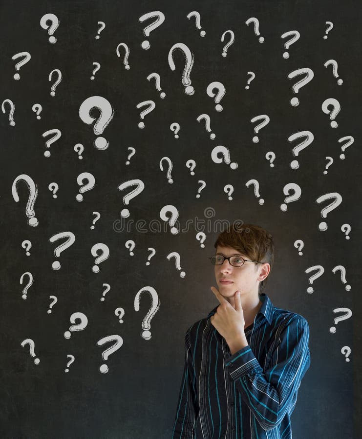 Thinking Business Man with Chalk Question Marks Stock Photo - Image of ...