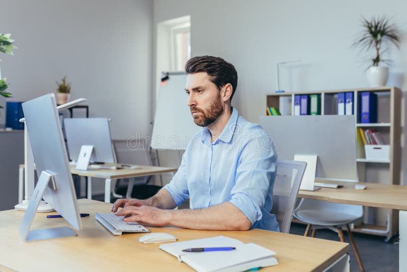 Thinking Business Man, Working in a Modern Office during the Day ...