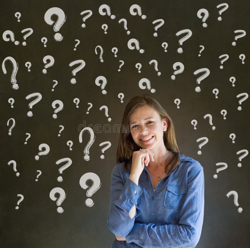 Woman Contemplating Questions Stock Image - Image of business, green ...