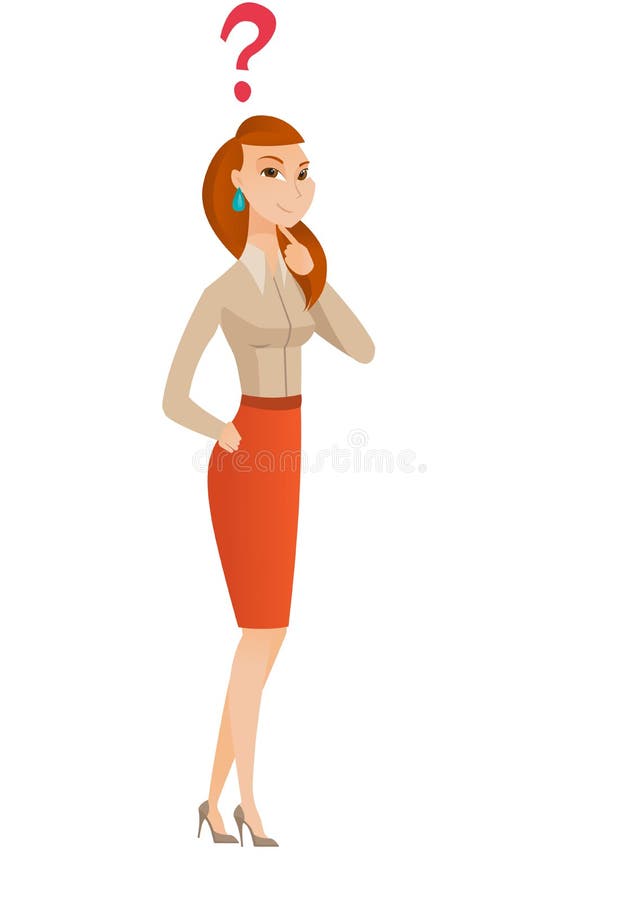 Thinking Business Woman with Question Mark. Stock Vector - Illustration ...