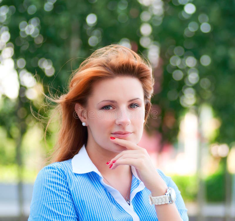 Thinking Business Woman with Red Hair Stock Photo - Image of person ...