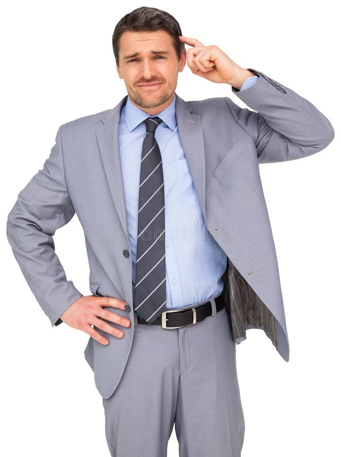 Thinking Businessman in Grey Suit Stock Image - Image of professional ...