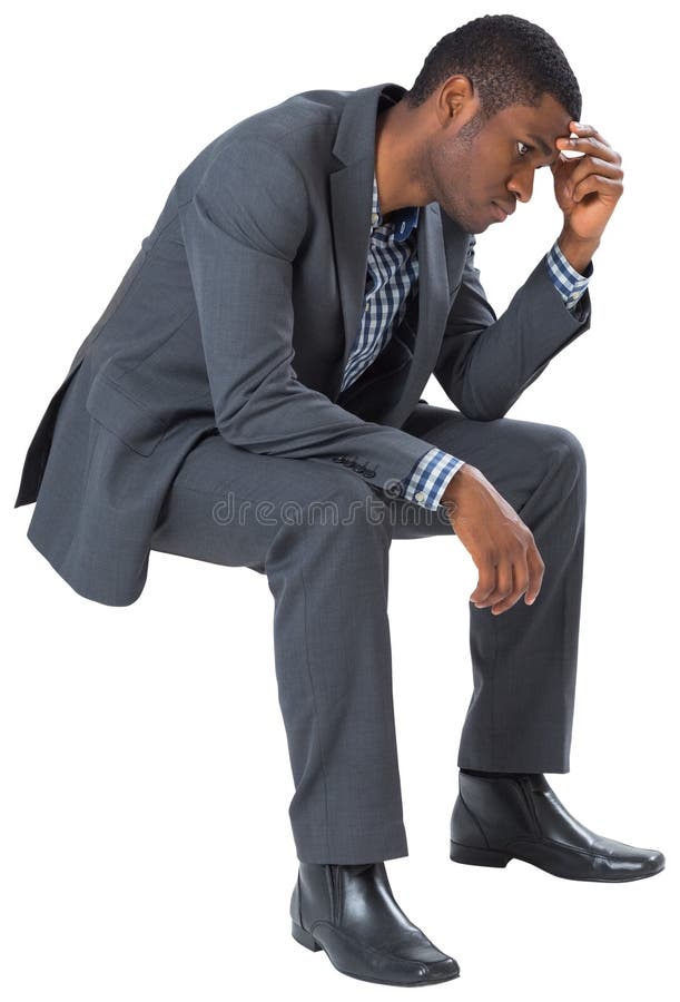 Man Thinking while Sitting Inside a Room Stock Photo - Image of leisure ...