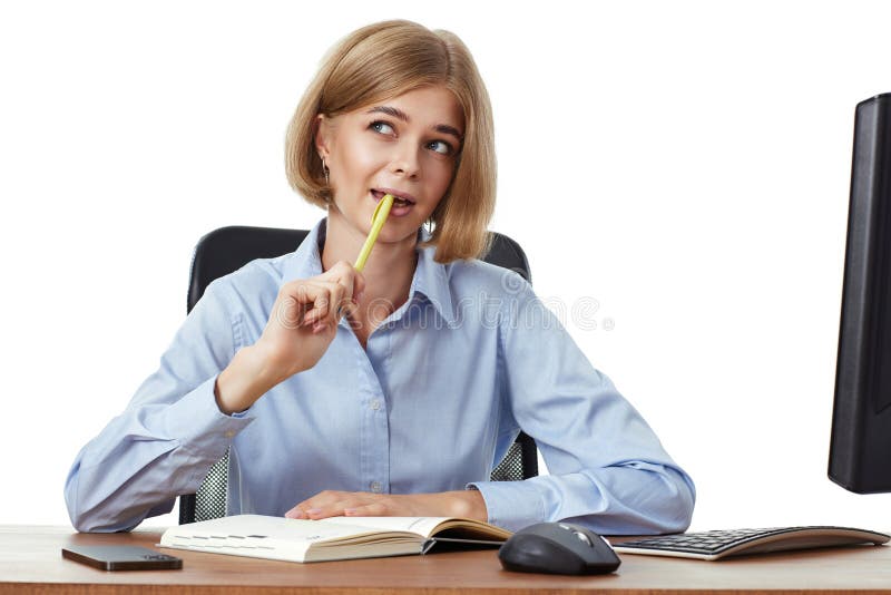 Thinking Businesswoman Thinks about Successful Financial Ideas Stock ...