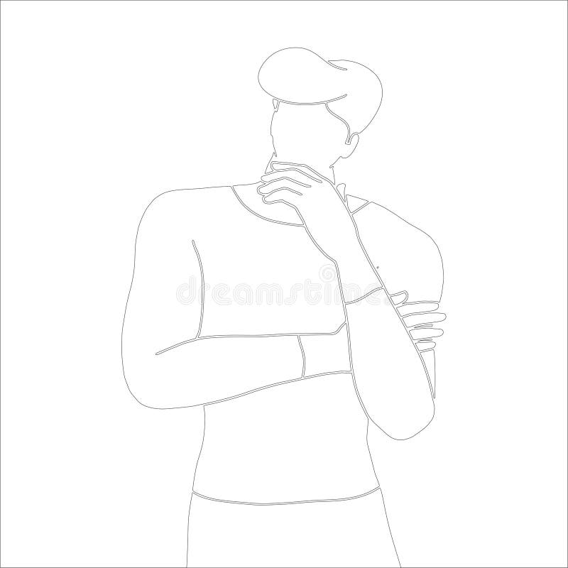 Thinking Character Outline Illustration on White Background Stock ...