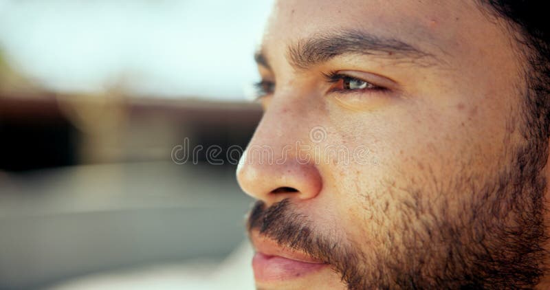 Thinking, Closeup and Vision with Man in City for Reflection, Future ...