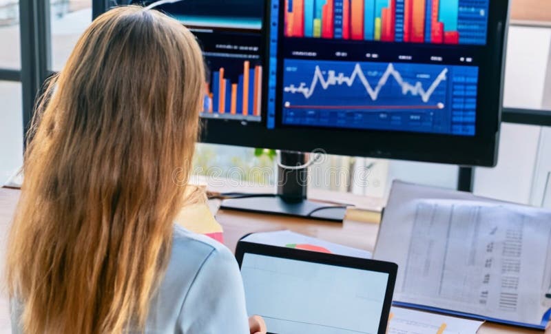 Thinking, Code and Woman with Tablet Data Analysis, Digital Technology ...