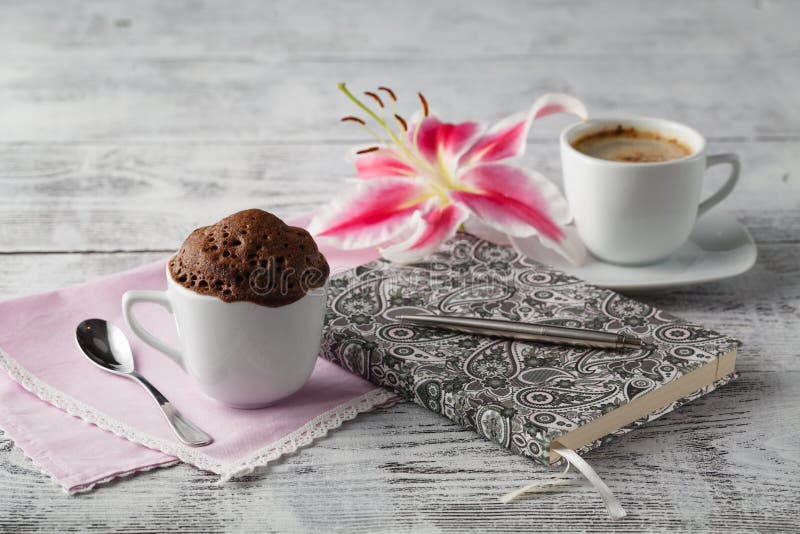 Thinking in Coffee Time with Teacup Cupcake Stock Image - Image of ...