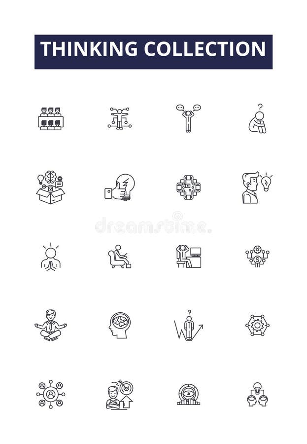 Thinking Collection Line Vector Icons and Signs. Analyzing, Ideating ...