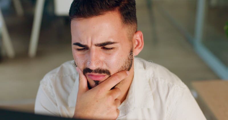 Thinking, Computer and Business Man in Office, Working on Email Project ...