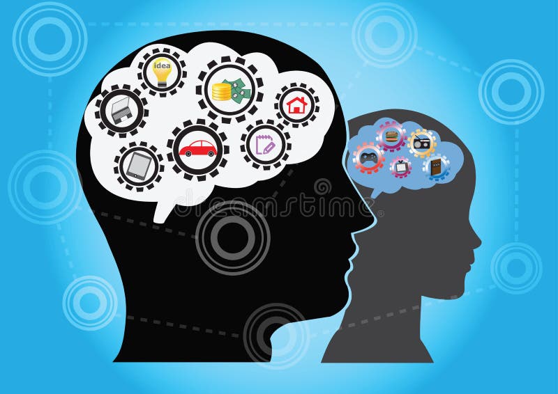 Thinking Concept. Children Think Different from Man Worker Stock Vector ...