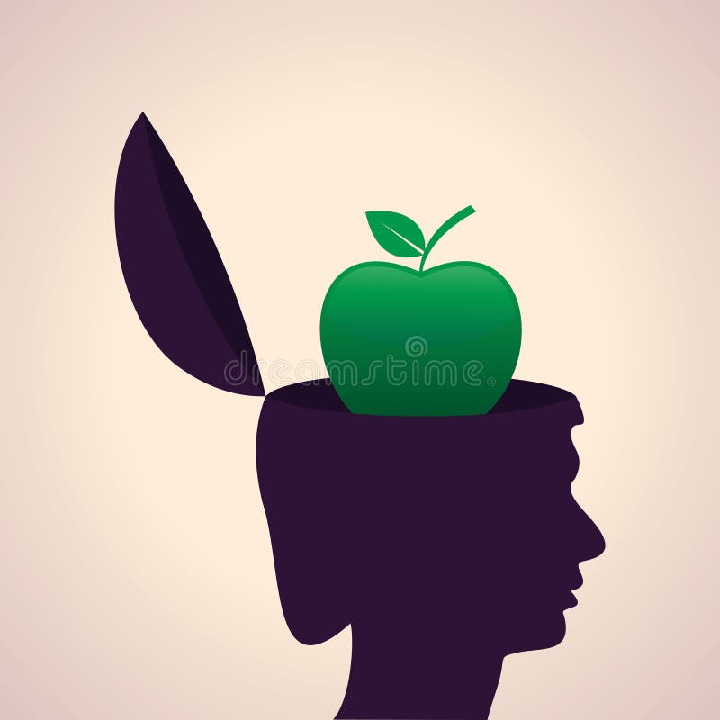 Thinking Concept-Human Head with Apple Stock Vector - Illustration of ...
