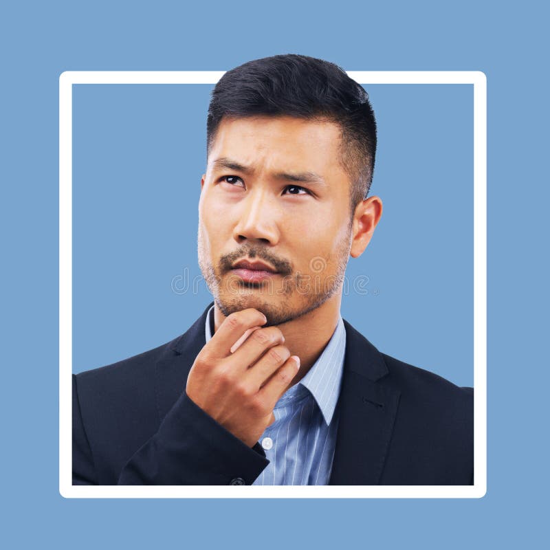Thinking, Confused and Businessman in Studio with Mockup, Advertising ... Thinking, Confused and Businessman in Studio with Mockup, Advertising ...