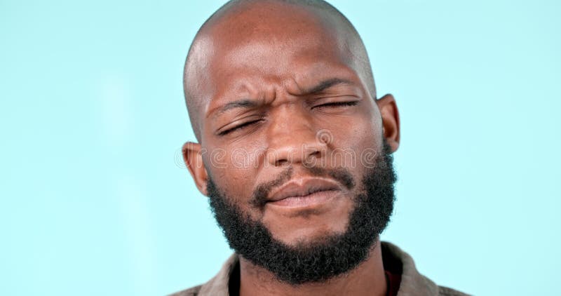 Thinking, Confused and Face of Black Man in Studio with Questions ...