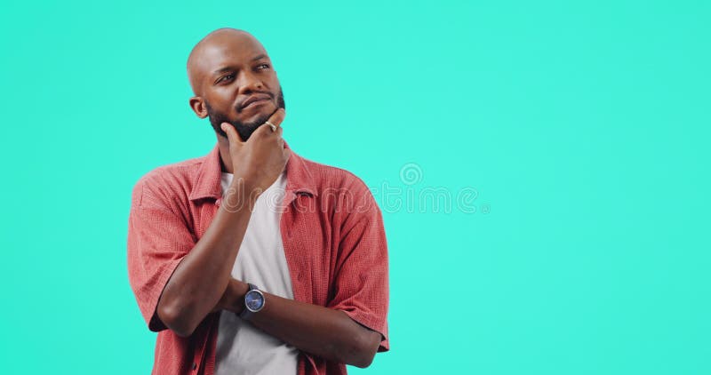 Thinking, Confused and Man Brainstorming, Vision or Decision Emoji in ...