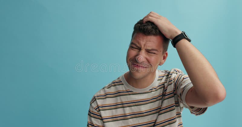 Thinking, Confused and Man Scratching Head in Studio with Why ...