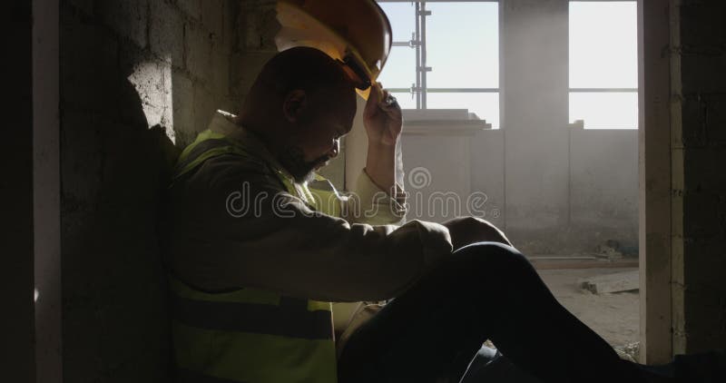 Thinking, Construction Site or Black Man on Break To Relax Architecture ...