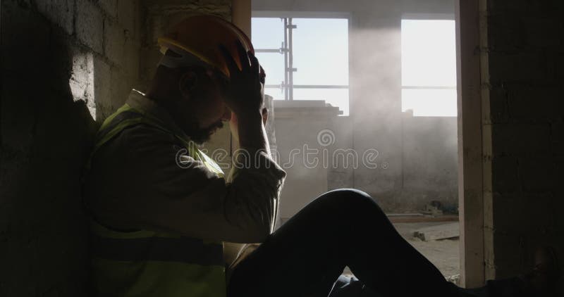 Thinking, Construction Site or Black Man on Break To Relax Architecture ...