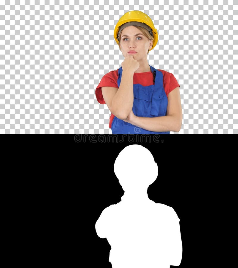 Thinking Construction Worker Girl on Chalkboard Stock Image - Image of ...