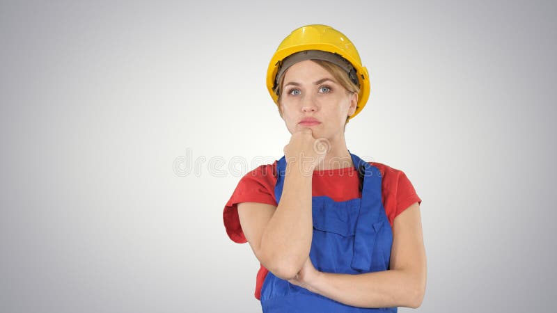 Thinking Construction Worker Girl on Chalkboard Stock Image - Image of ...