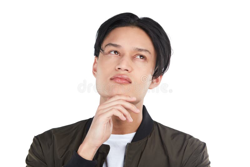 Thinking, Decision and Asian Man Planning Idea Isolated on a White ...