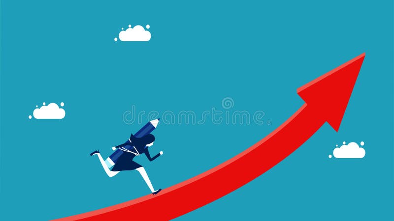 Thinking and Development. Businesswoman with a Pencil Running on a ...