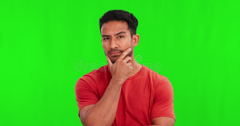 Thinking, Doubt and Face of an Asian Man on a Green Screen for a ...