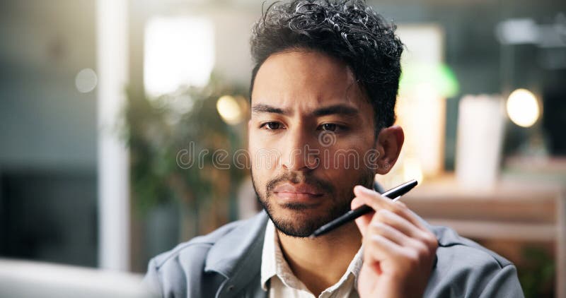 Thinking, Employee and Man with Laptop, Office or Plan for Project ...