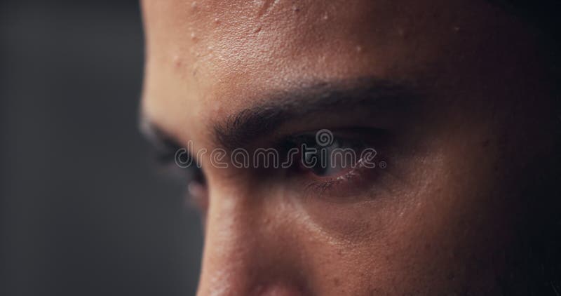 Thinking, Eyes and Man with Idea Closeup, Insight or Zoom on Gray ...