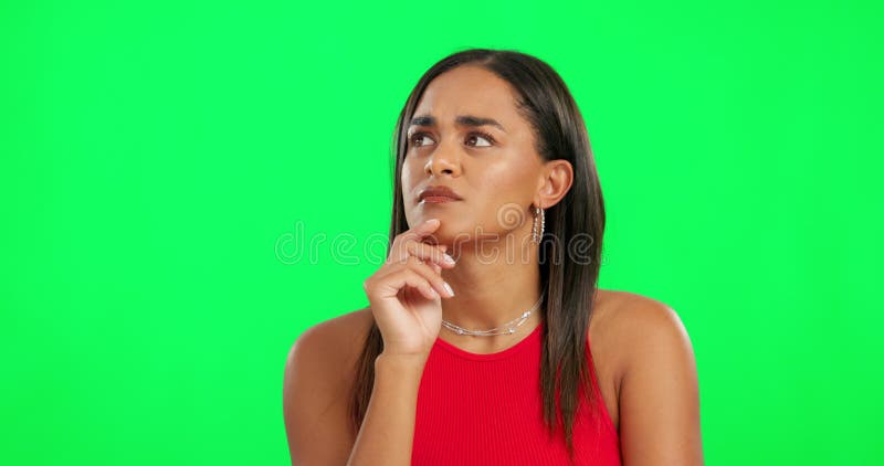 Thinking, Face and Green Screen Woman Planning Ideas, Strategy Plan or ...