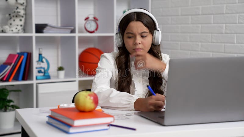 Thinking Child Writing with Pen in Classroom, Childhood Stock Footage ...